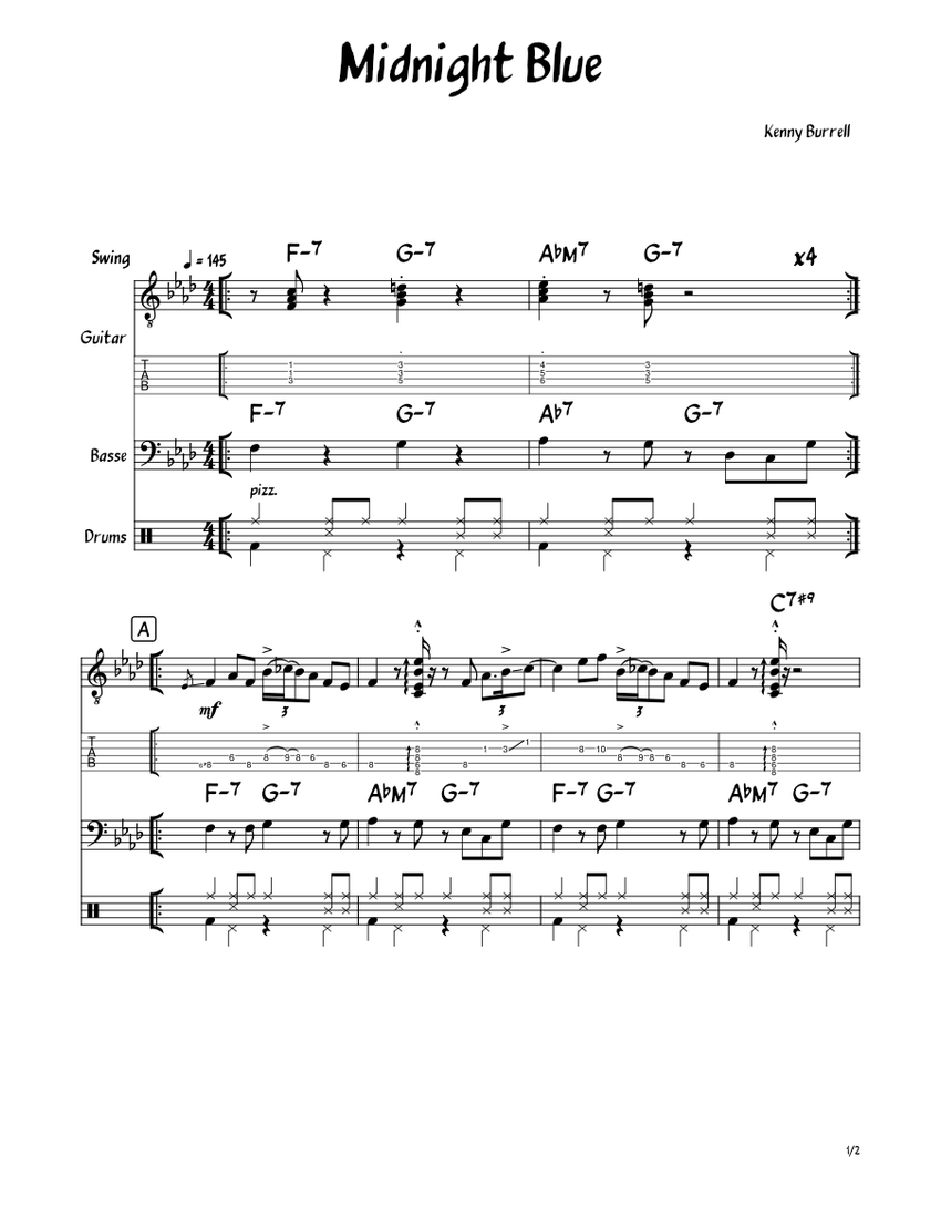 Midnight Blue – Kenny Burrel Sheet Music and Tab with Chords for ...