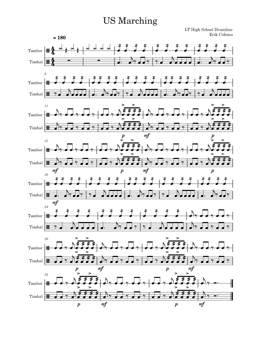 US Marching Sheet music for Snare drum, Tenor drum (Percussion Duet ...