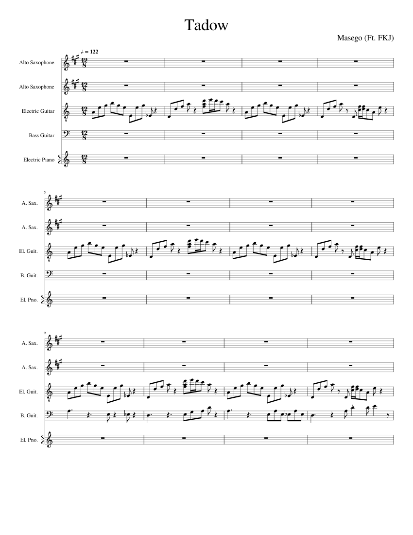 Tadow Sheet Music for Piano, Saxophone alto, Guitar, Bass guitar (Mixed ...