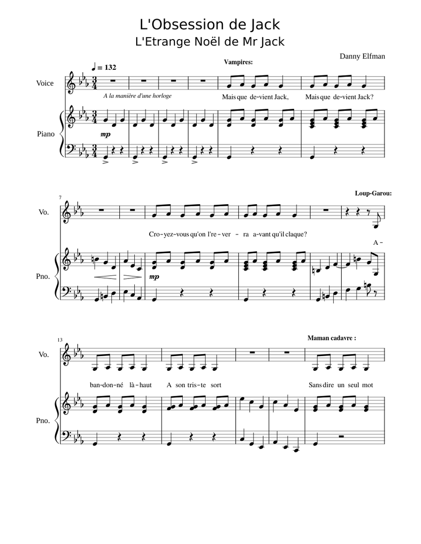 L'Obsession de Jack – L'Etrange Noël de Mr Jack - Danny Elfman Sheet music for Piano, Vocals ...