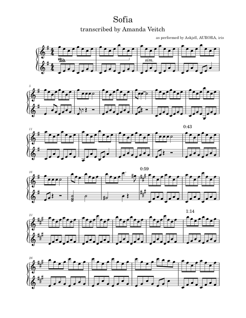 Sofia – Askjell piano transcription Sheet Music for Piano (Solo ...