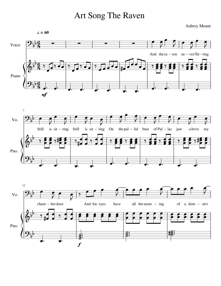 Art Song The Raven Sheet music for Piano, Vocals (Piano-Voice ...