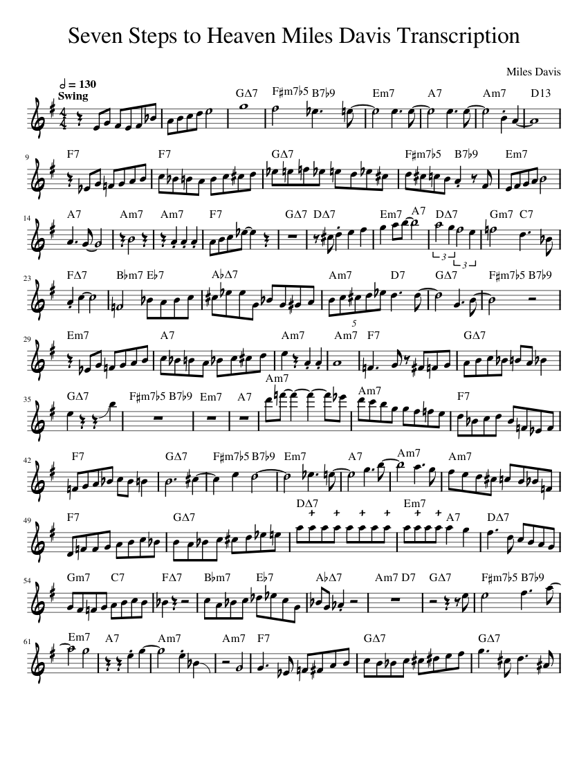 Seven Steps to Heaven Solo Transcription - Miles Davis Sheet Music for ...