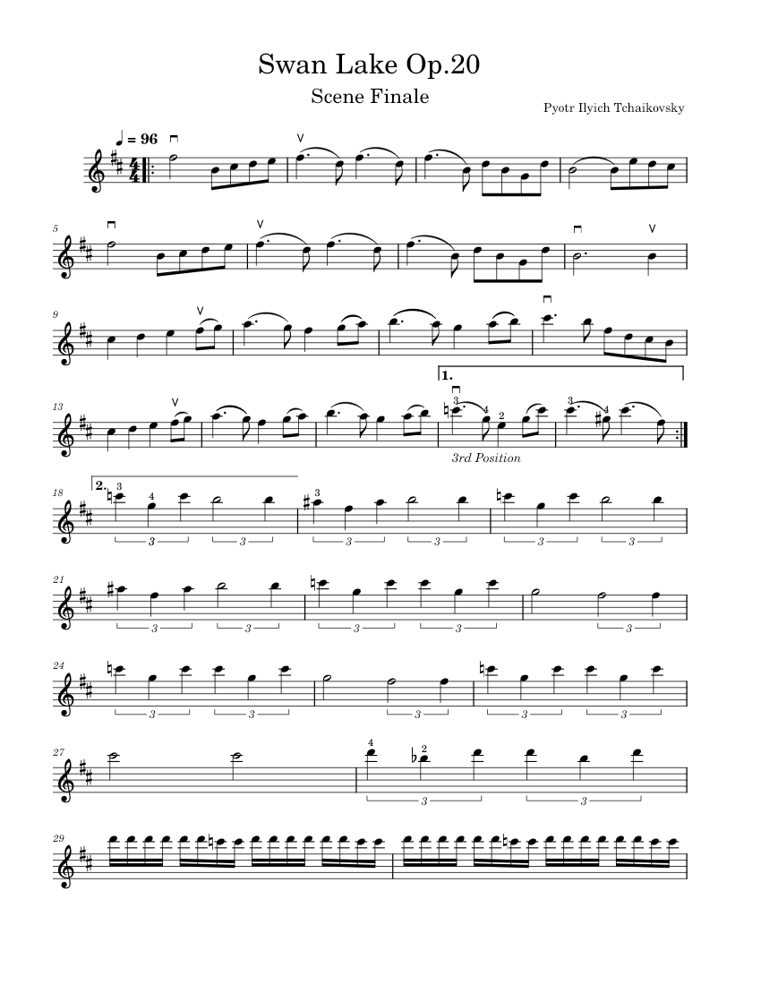 Theme from Swan Lake – Pyotr Ilyich Tchaikovsky Sheet Music for Violin ...