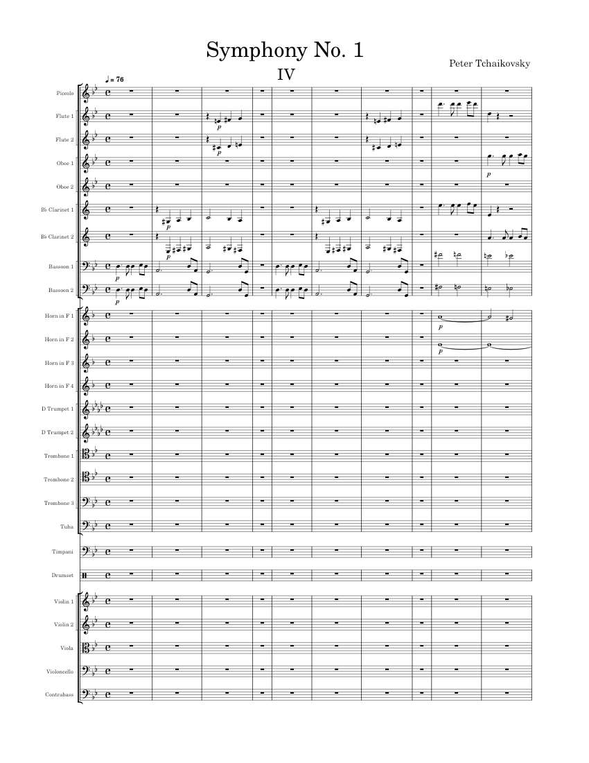 Symphony No.1, Op.13, Movt 4 – Pyotr Ilyich Tchaikovsky Sheet Music for Trombone, Tuba, Flute ...