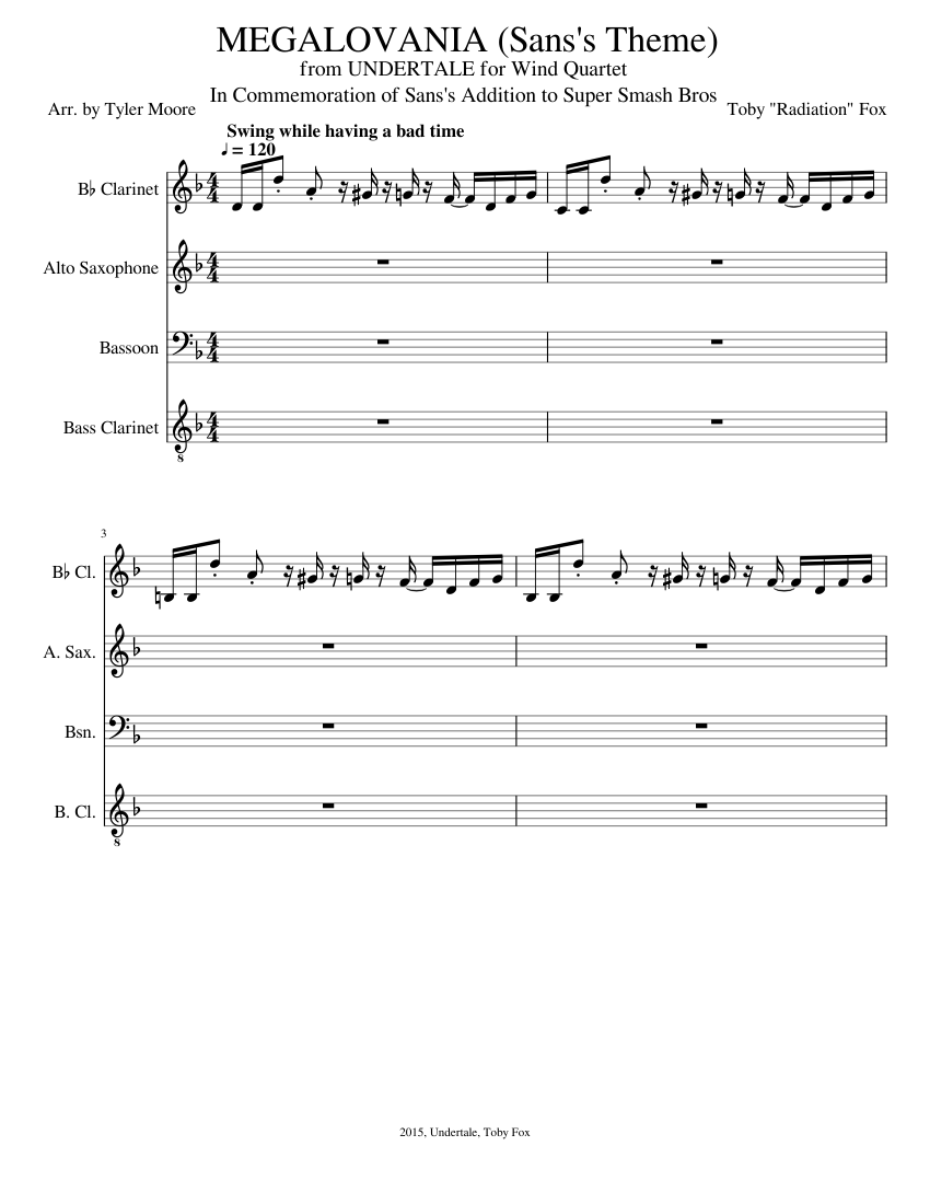 MEGALOVANIA (Sans's Theme) Sheet music for Clarinet in b-flat, Clarinet ...