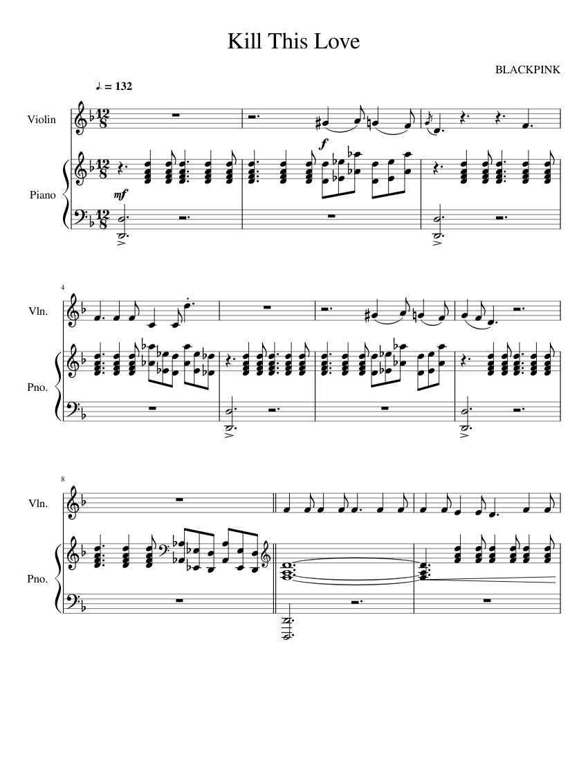 Kill This Love Violin Sheet music for Piano, Violin (Solo) | Musescore.com