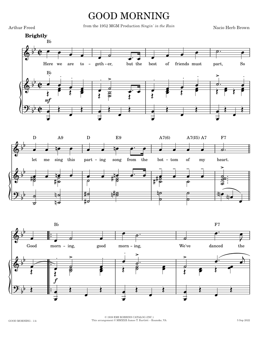 Good Morning – Nacio Herb Brown, Arthur Freed Sheet music for Piano ...