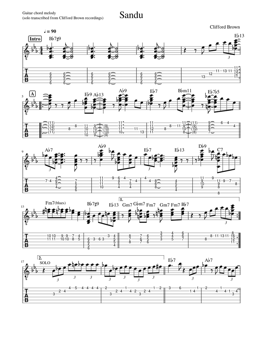 Sandu (guitar chord melody) Sheet Music and Tab for Guitar (Solo ...