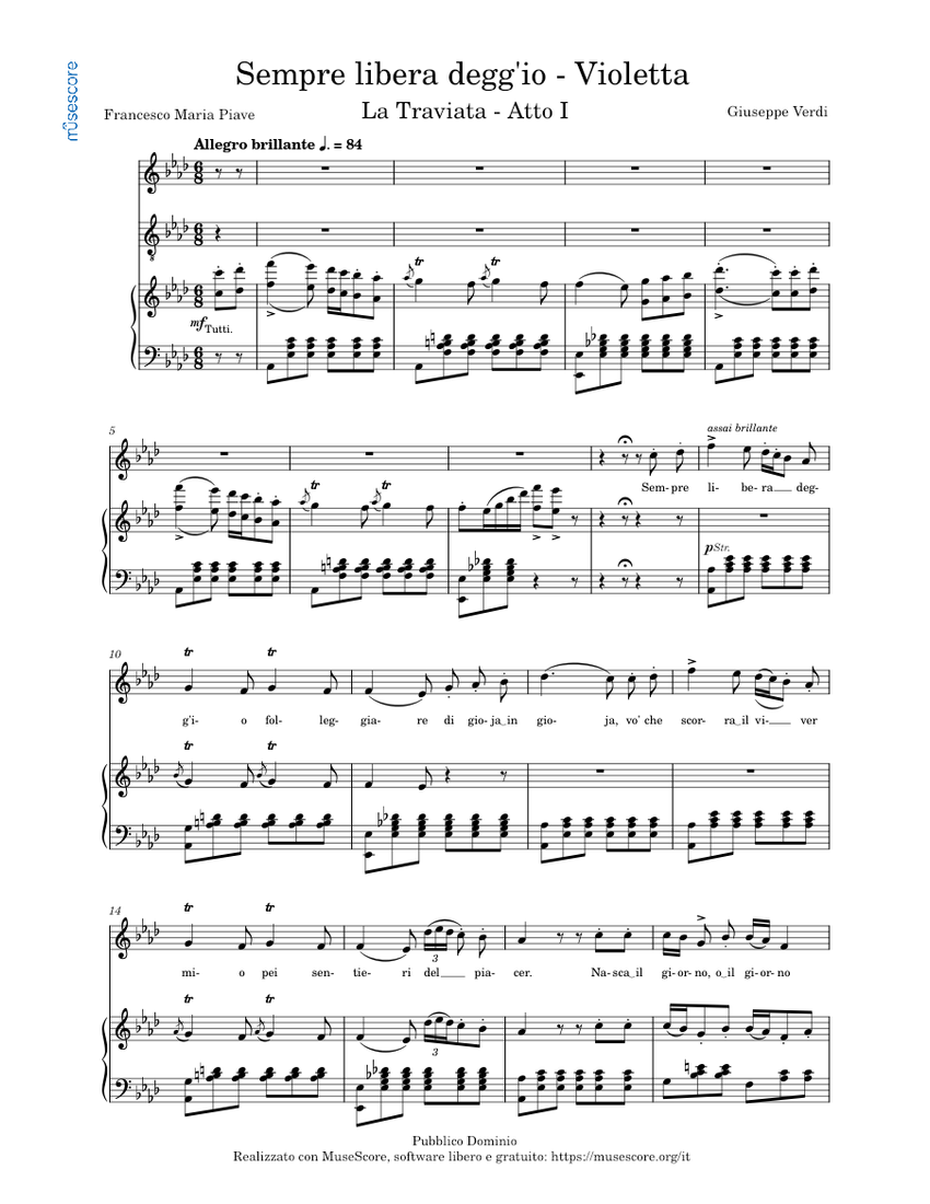 Sempre libera - Violetta Sheet music for Piano, Soprano, Tenor (Mixed ...
