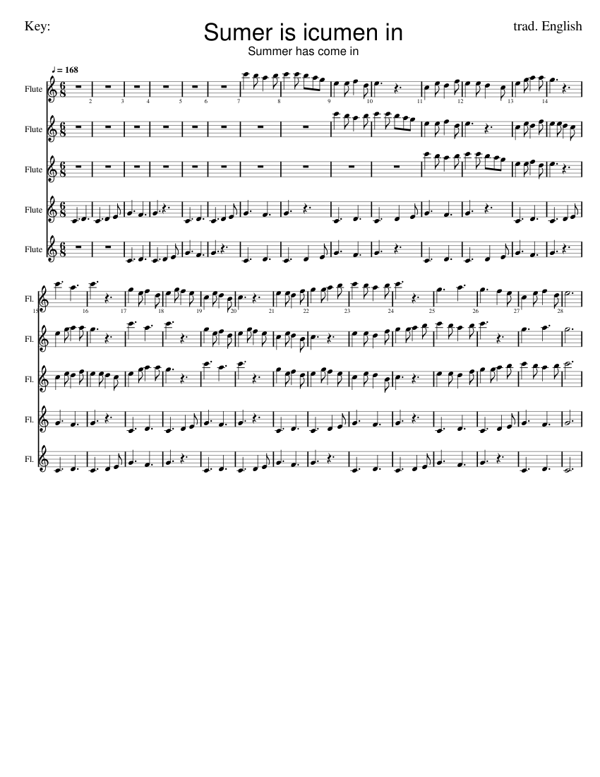 Sumer is icumen in Summer has come in Sheet music for Flute (Mixed ...