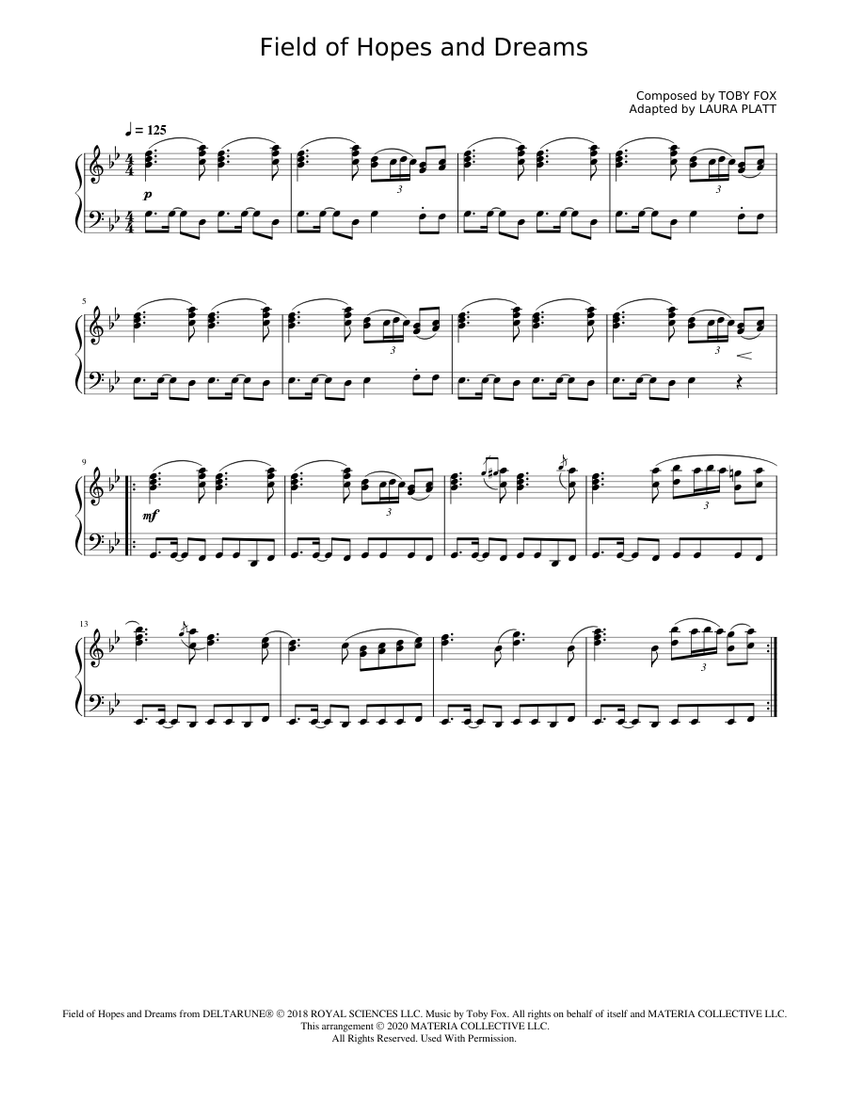 Field of Hopes and Dreams (DELTARUNE Chapter 1 Piano Score) - Toby Fox Sheet music for Piano ...