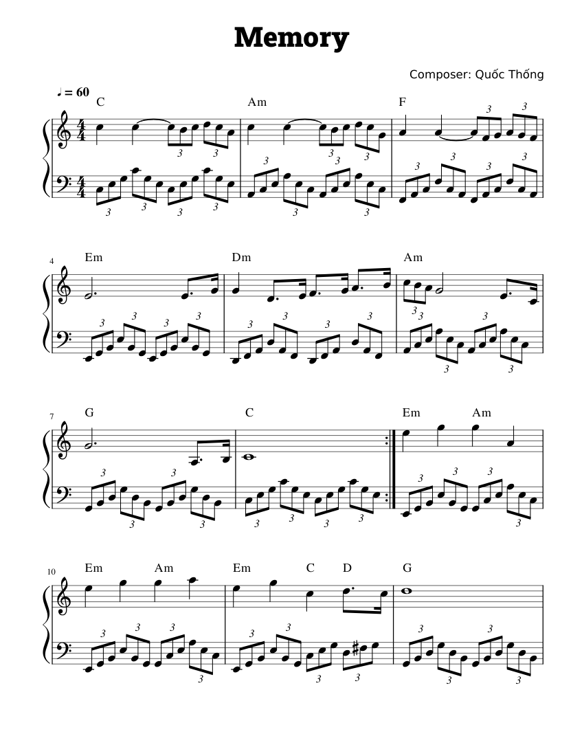 memory Sheet music for Piano (Solo) Easy | Musescore.com