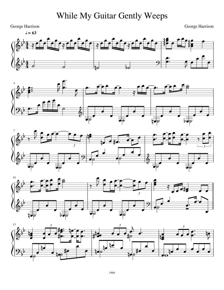 While My Guitar Gently Weeps Sheet Music for Piano (Solo) | MuseScore.com