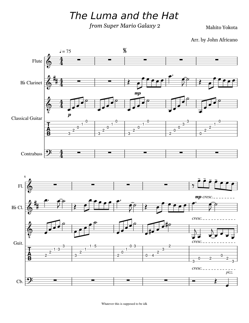 The Luma and the Hat from Super Mario Galaxy 2 Sheet Music and Tab for ...