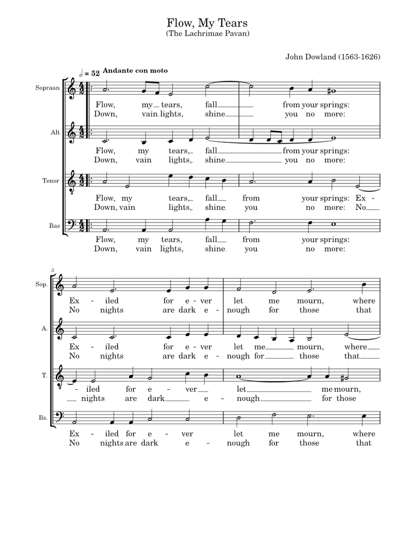 Flow, My Tears – John Dowland Sheet music for Soprano, Alto, Tenor ...