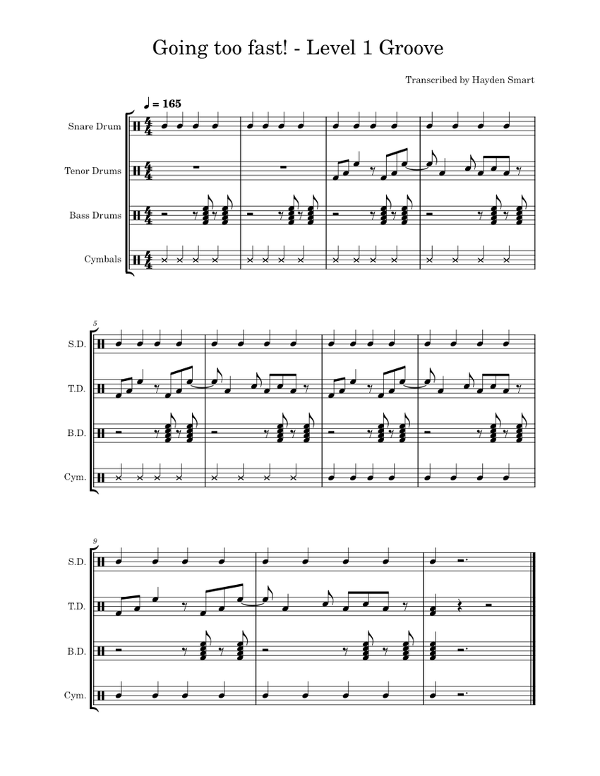Going too fast! - Level 1 Groove Sheet music for Snare drum, Crash ...