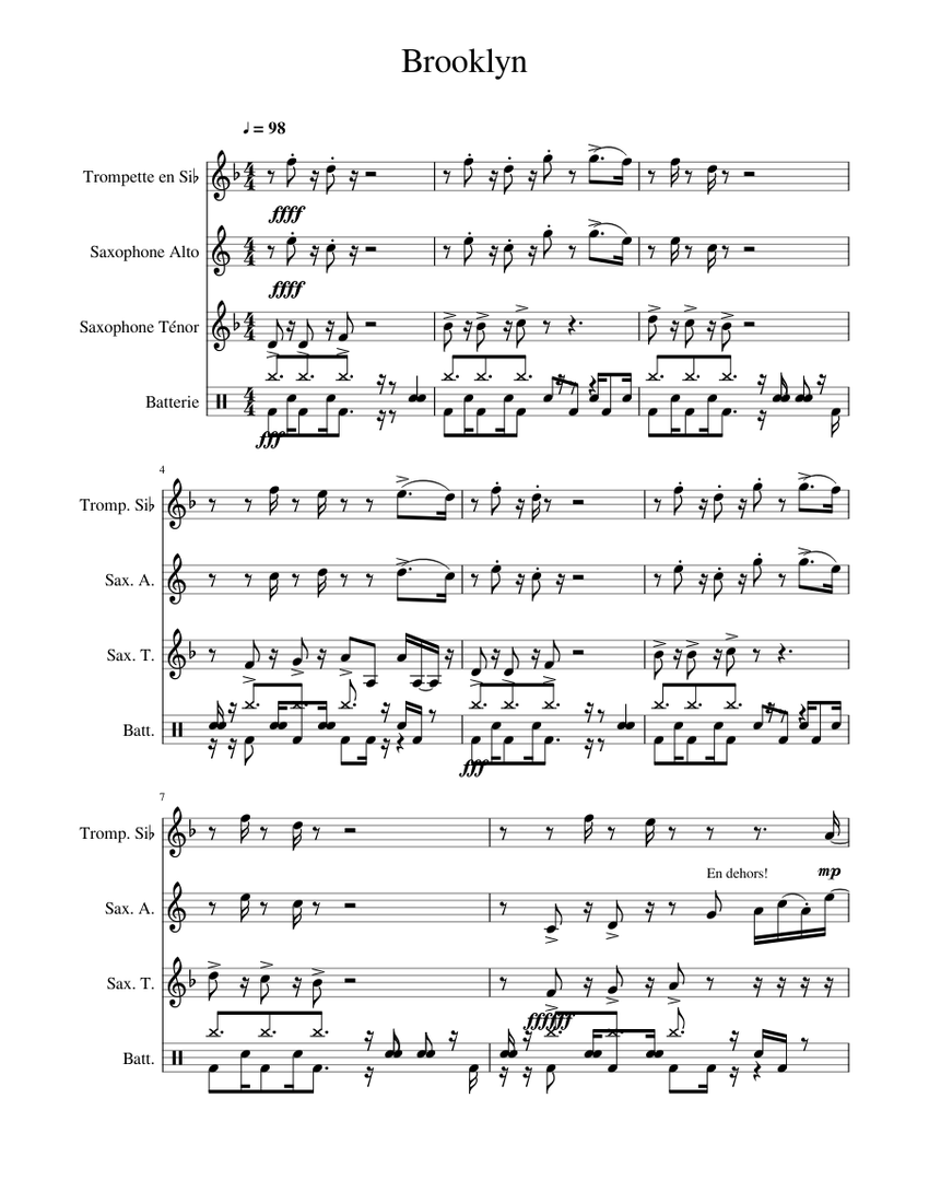 Brooklyn Sheet music for Saxophone alto, Saxophone tenor, Trumpet in b ...
