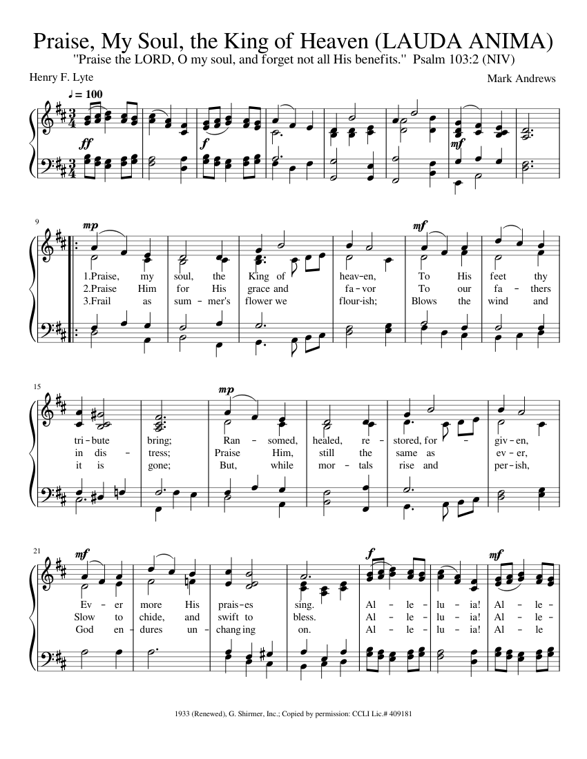 Praise, My Soul, the King of Heaven (LAUDA ANIMA) Sheet Music for Piano ...