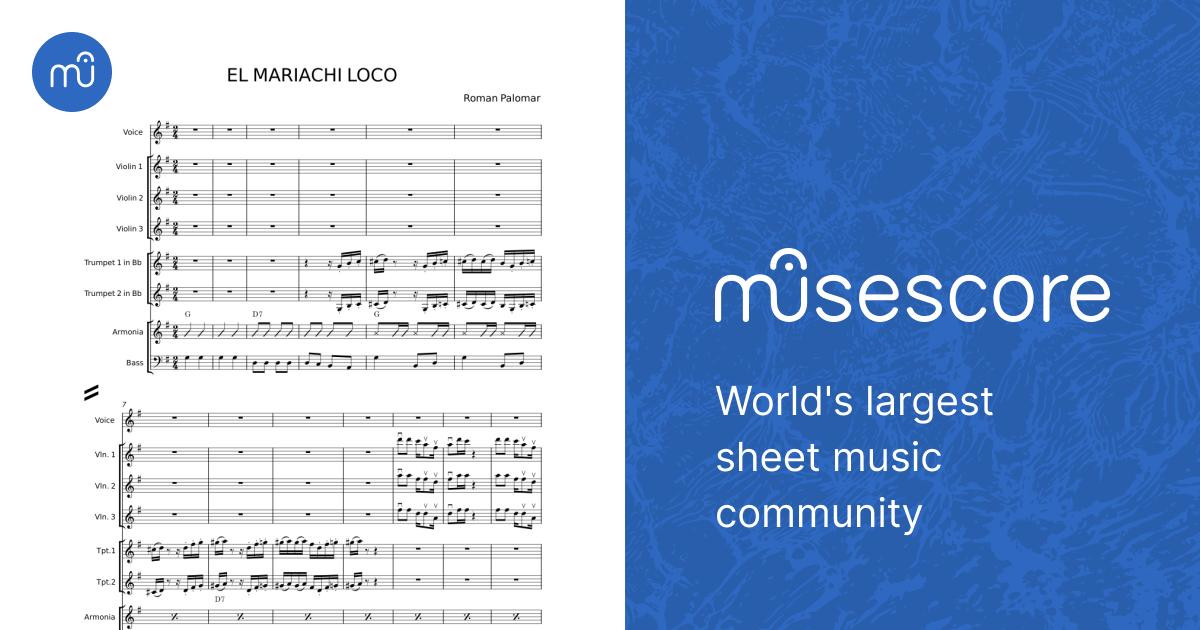 EL MARIACHI LOCO Sheet Music with Chords for Piano, Violin, Bass guitar ...