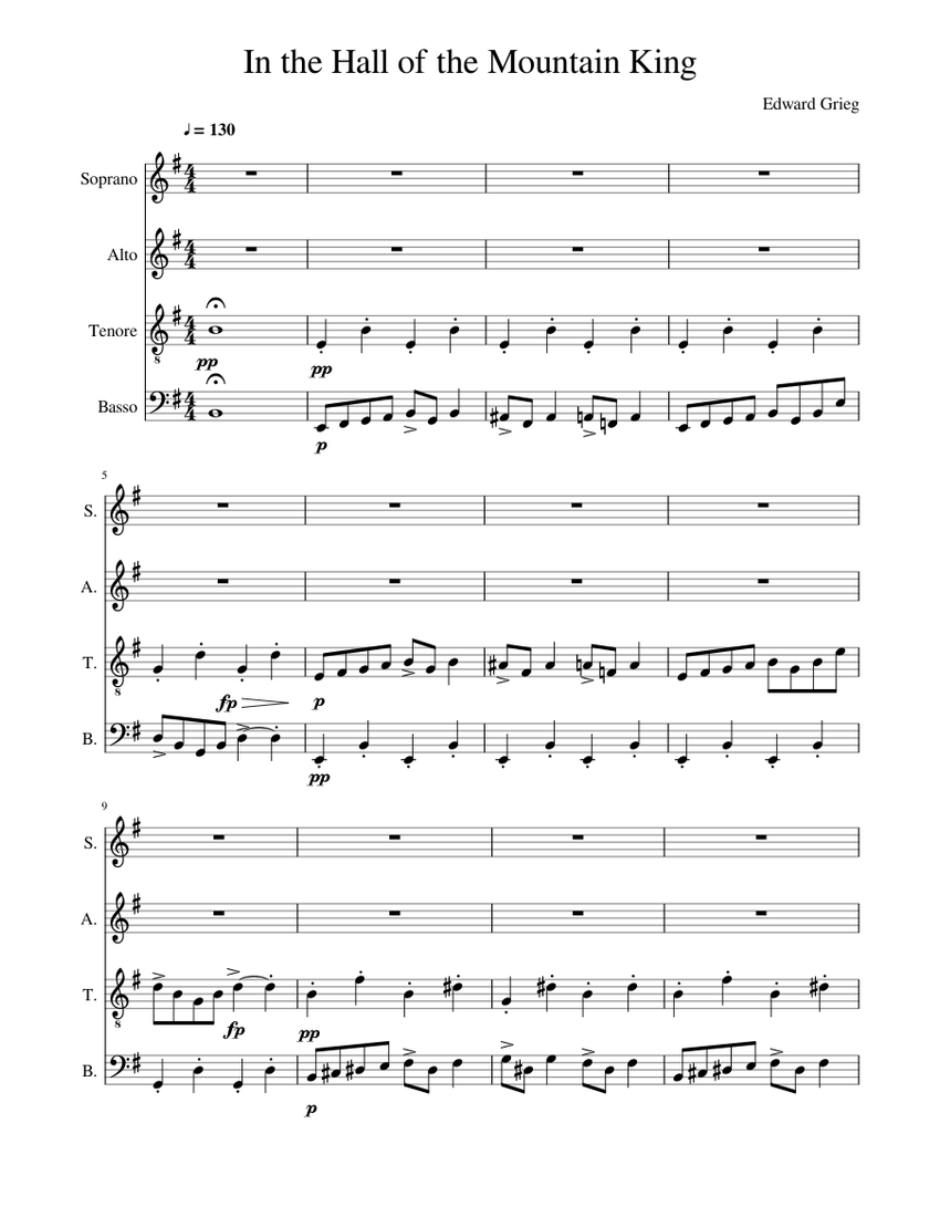 In the Hall of the Mountain King Sheet music for Soprano, Alto, Tenor ...