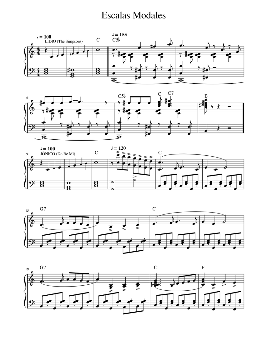 Escalas modales / Diatonic modes Sheet Music with Chords for Piano ...