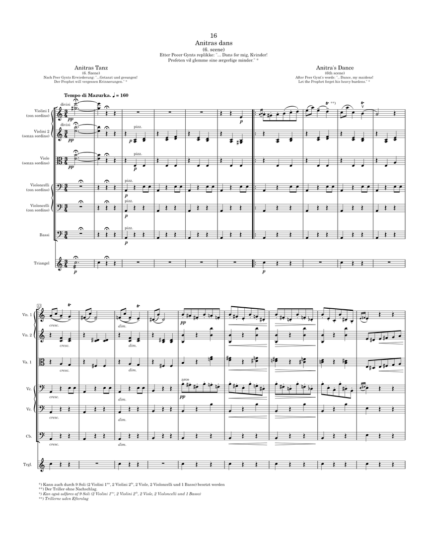 Peer Gynt Grieg , Op 23-16 Anitras dans Sheet Music for Strings group ...