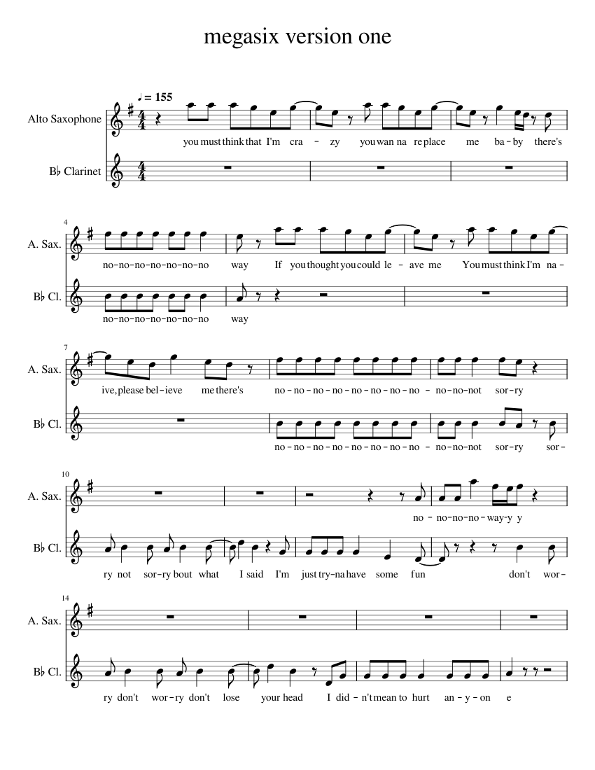 megasix Sheet Music for Clarinet in b-flat, Saxophone alto (Woodwind ...
