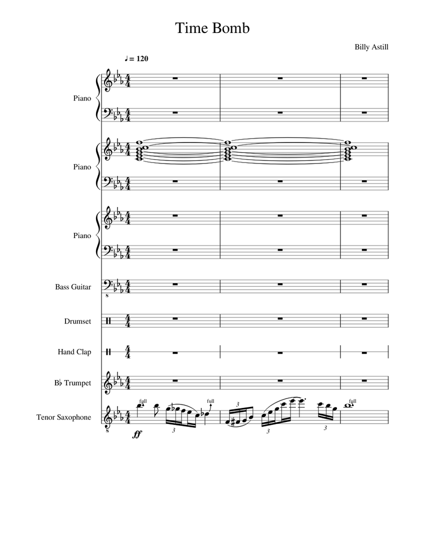 Time Bomb Sheet music for Piano, Saxophone tenor, Trumpet in b-flat ...