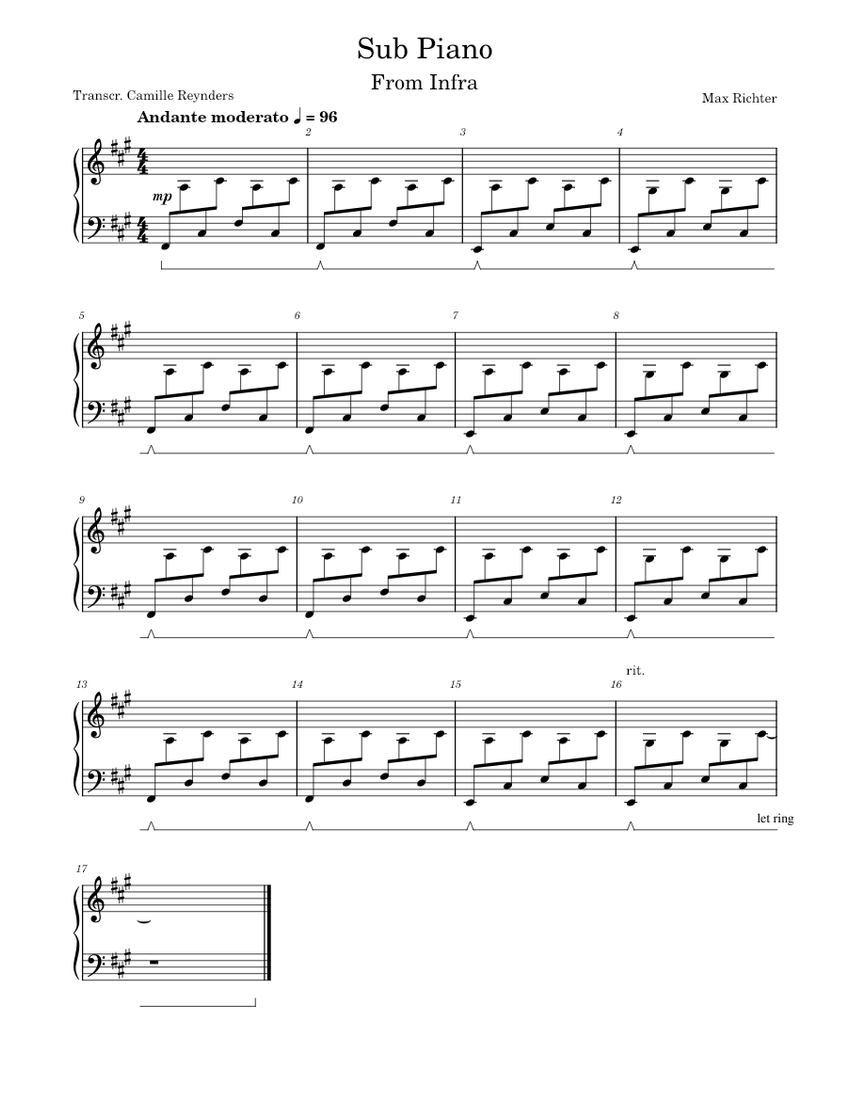 Sub Piano by Max Richter from Infra Sheet music for Piano (Solo) Easy ...