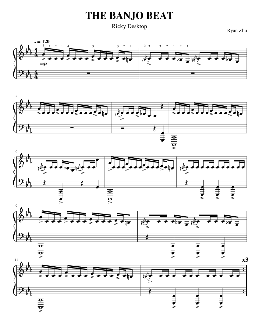 Ricky Desktop - The Banjo Beat (Piano Arrangement) Sheet music for ...
