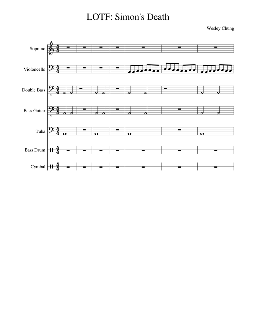LOTF Simon's Death Sheet music for Soprano, Tuba, Contrabass, Crash ...