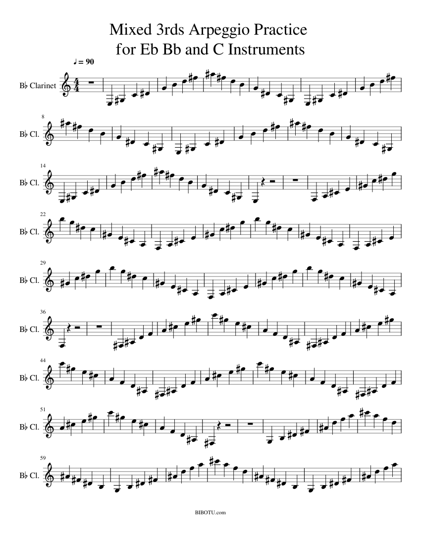 Eb Bb C 4 4 3 Semitone Arpeggio Practice Sheet Music For Clarinet In B