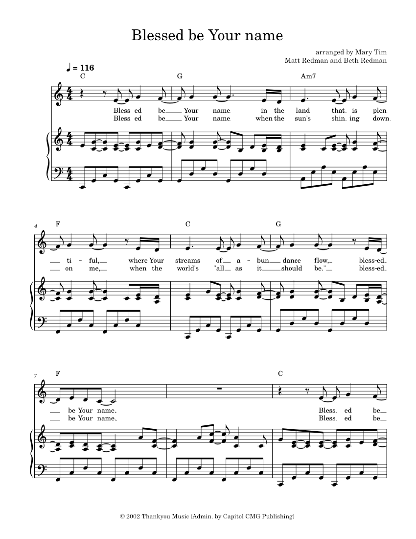 Blessed be your name – Matt Redman Sheet Music with Chords for Piano ...