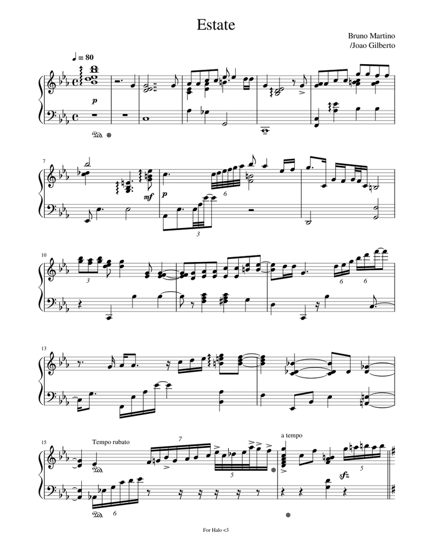 Estate – Bruno Martino Sheet Music for Piano (Solo) | MuseScore.com