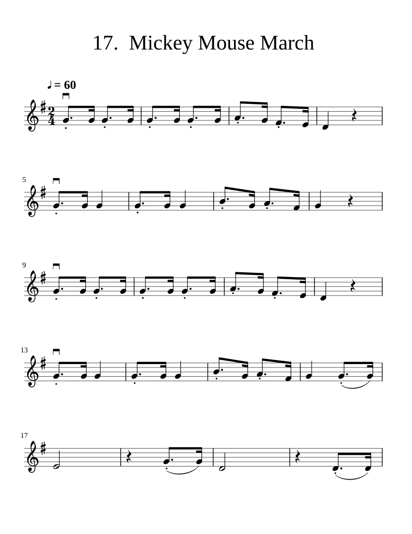 Elementary 2 (Violin) , 17. Mickey Mouse March Sheet Music for Violin ...