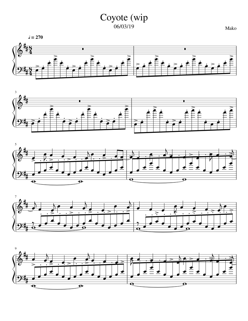 Coyote Sheet Music for Piano (Solo) easy | MuseScore.com