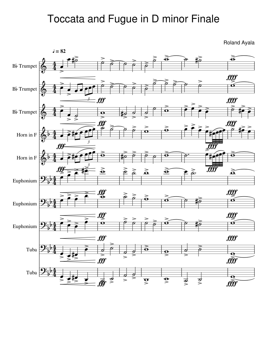 Toccata and Fugue in D minor Finale Sheet music for Euphonium, Tuba ...