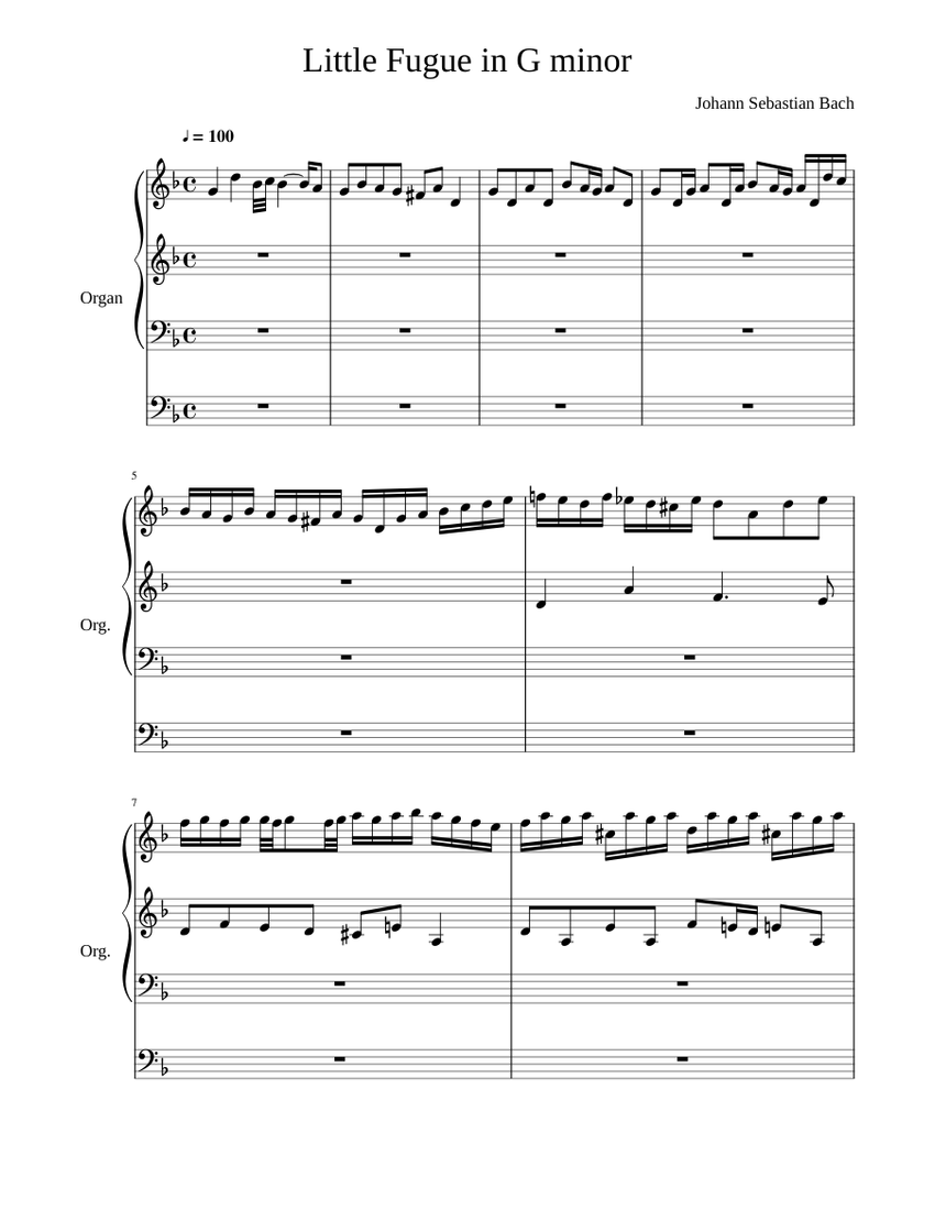 Bach little fugue in G minor:BWV 578 Sheet music for Organ (Solo ...