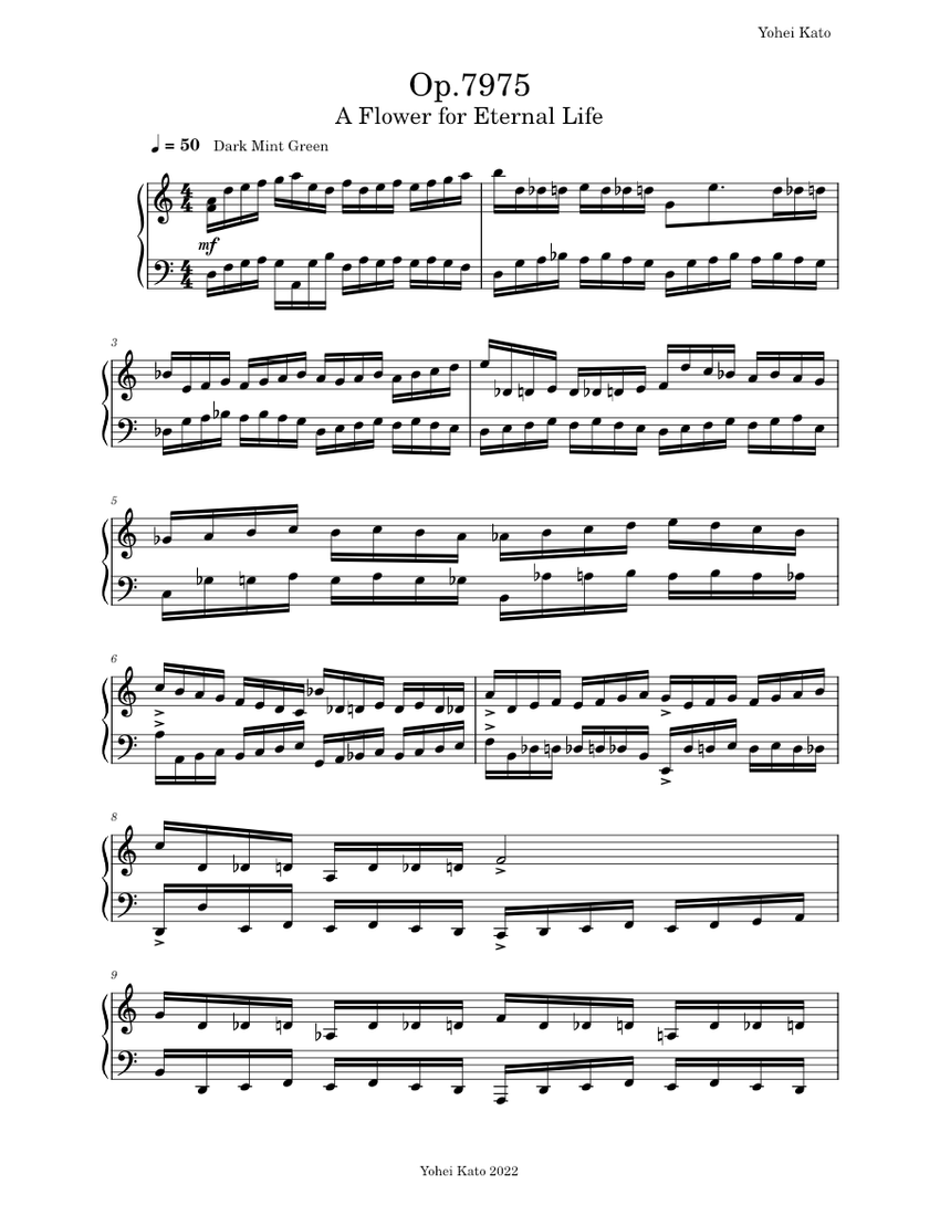 Op.7975 A Flower for Eternal Life Sheet Music for Piano (Solo ...