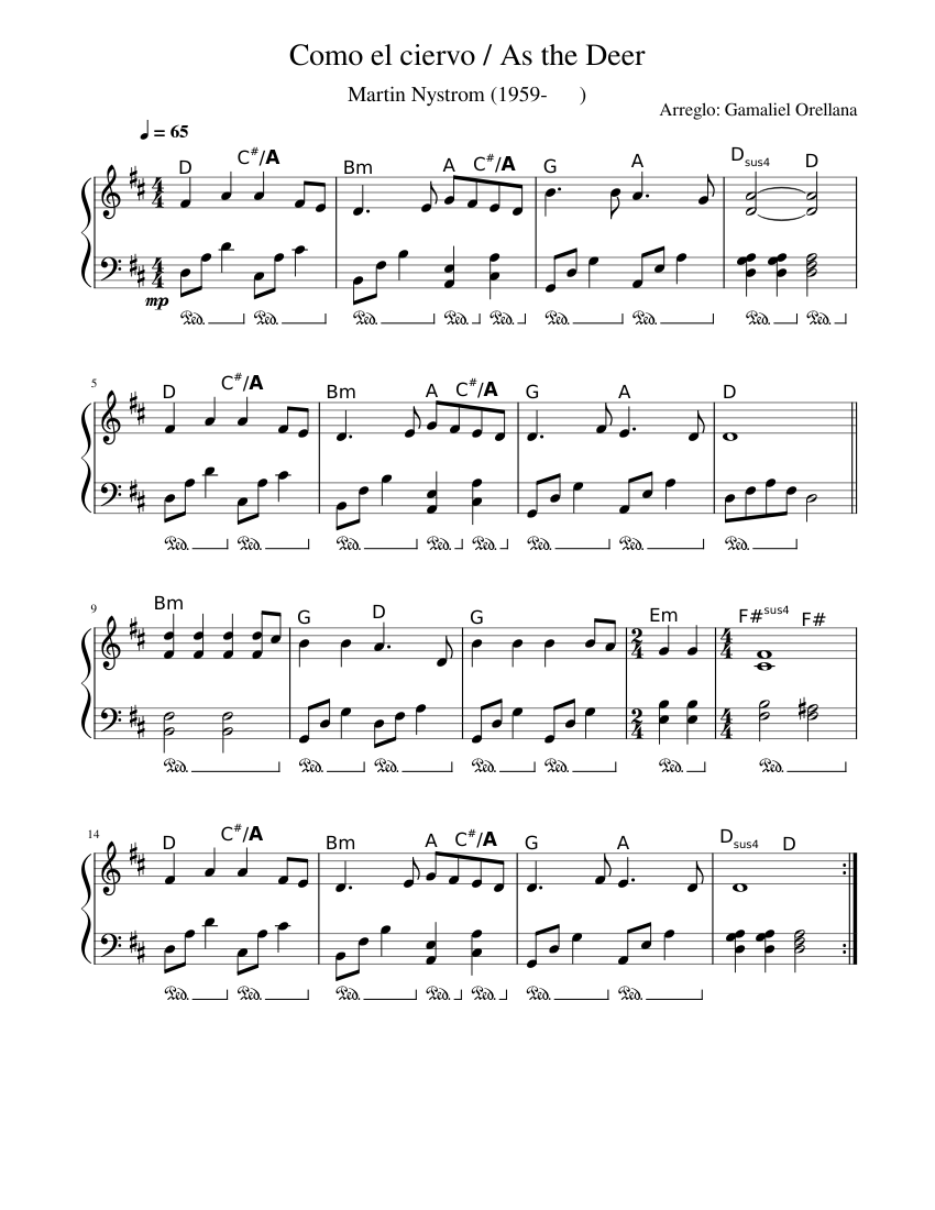 Como el ciervo Arreglo Gamaliel Sheet music for Piano (Solo) | Musescore.com