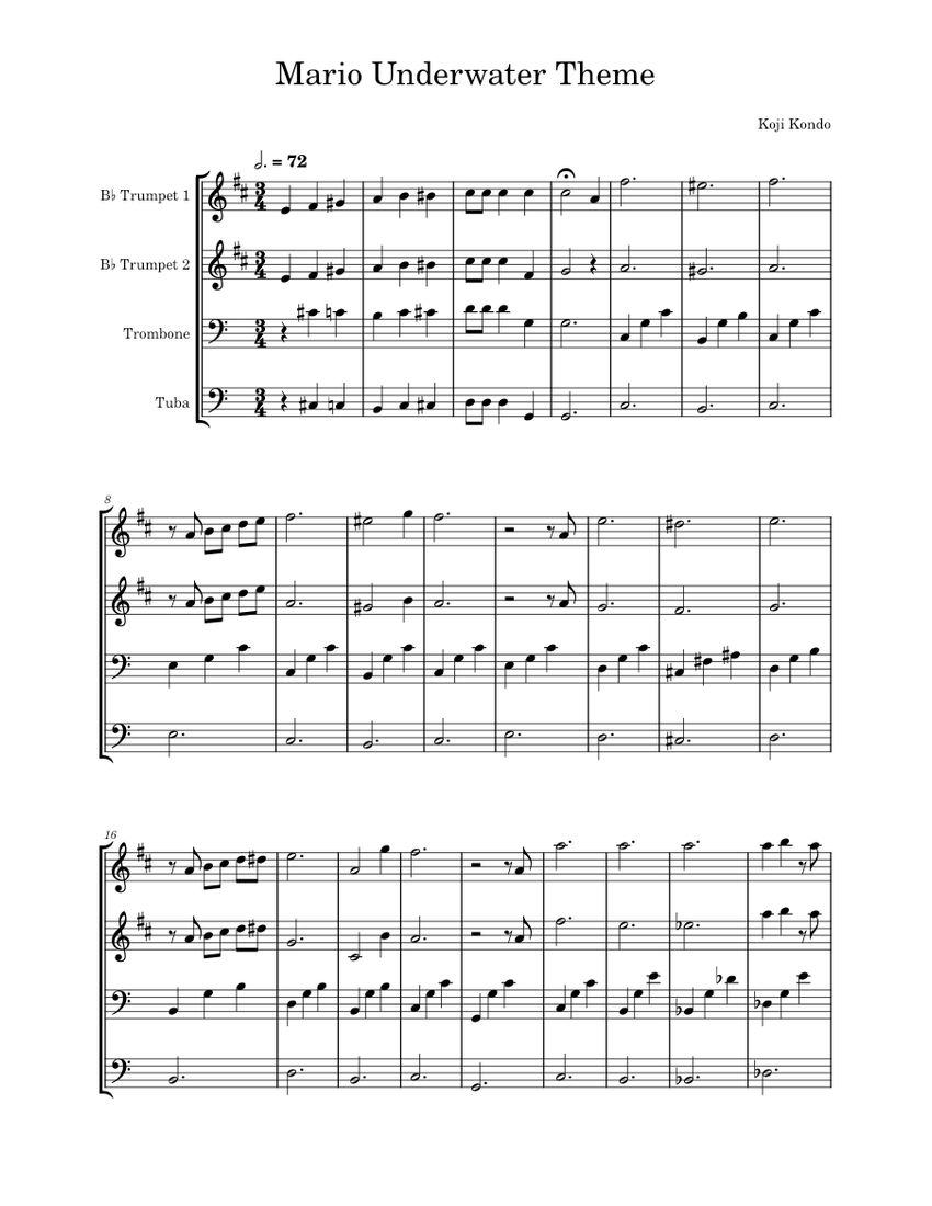 Super mario world underwater theme – Koji Kondo Sheet music for ...