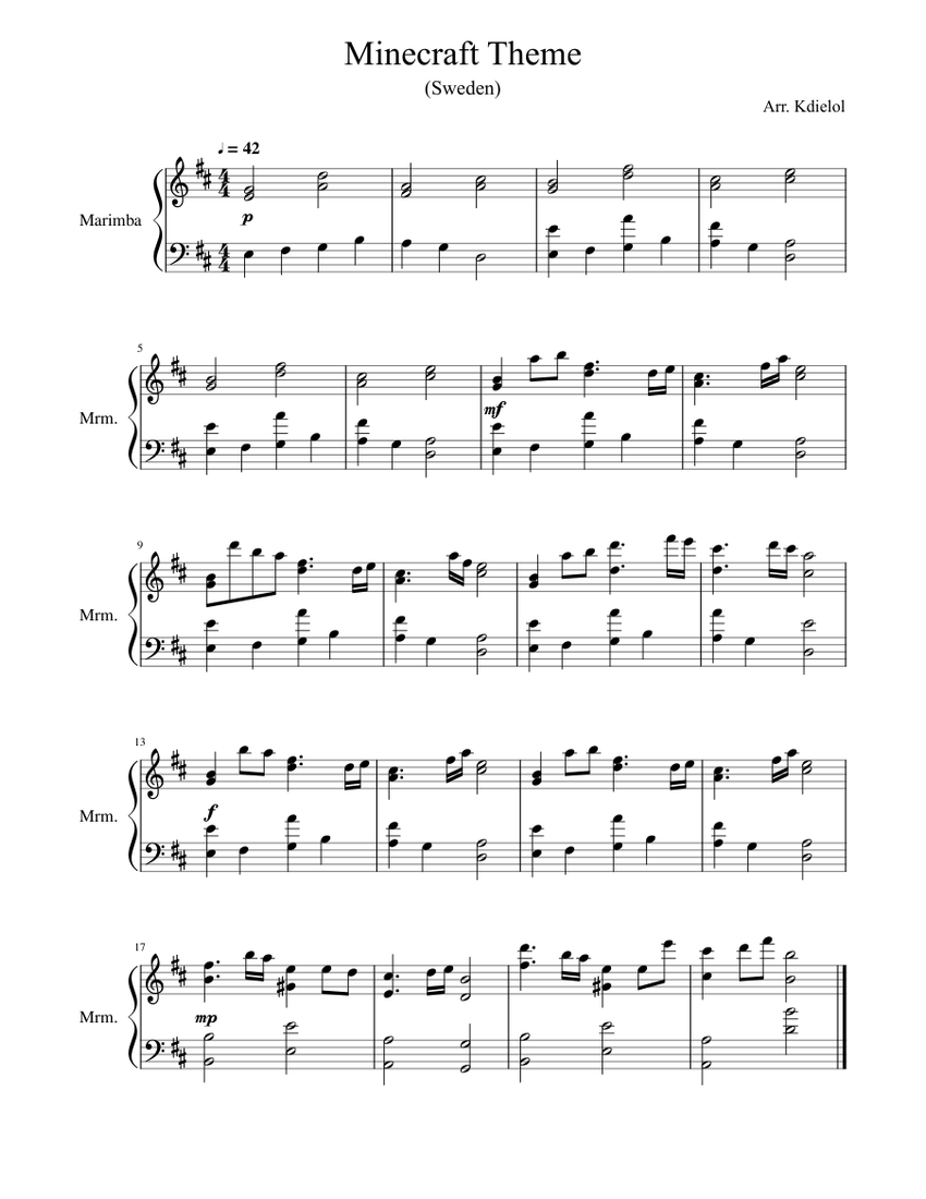 Minecraft_Theme_Sweden_Marimba Sheet Music for Marimba (Solo ...