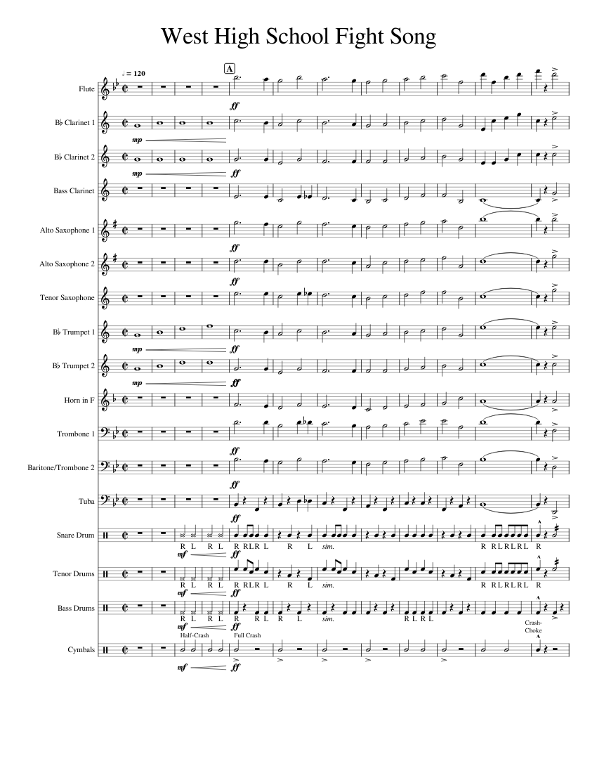 West High School Fight Song Sheet music for Trombone, Tuba, Flute ...