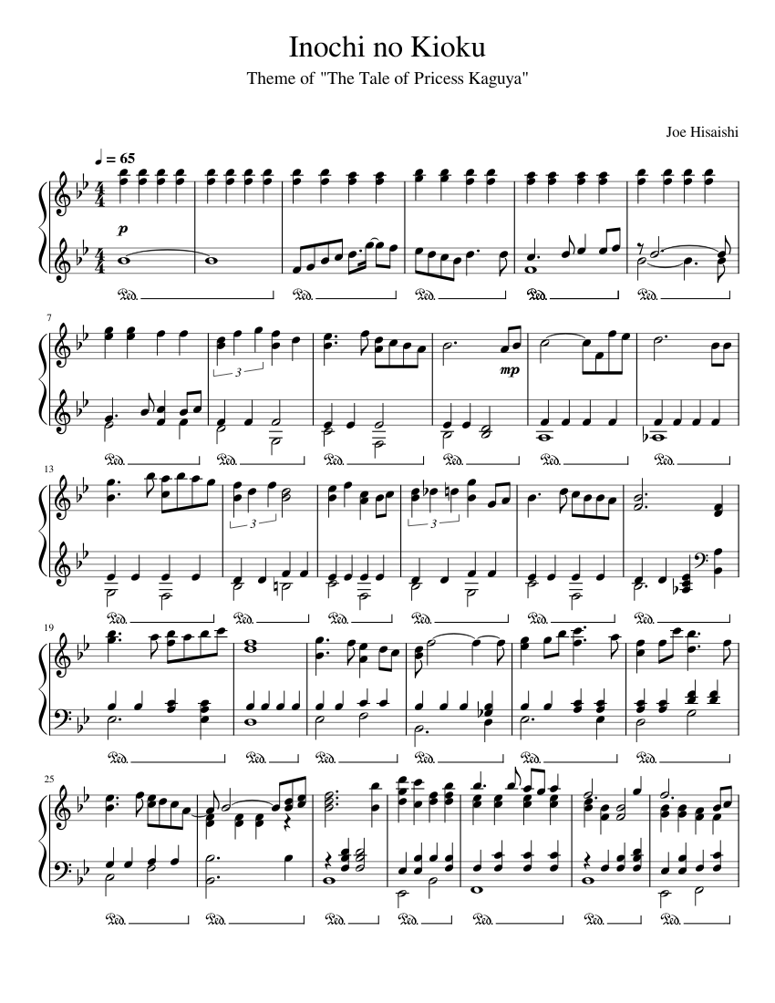 Inochi no Kioku – Joe Hisaishi Inochi no Kioku Sheet music for Piano ...