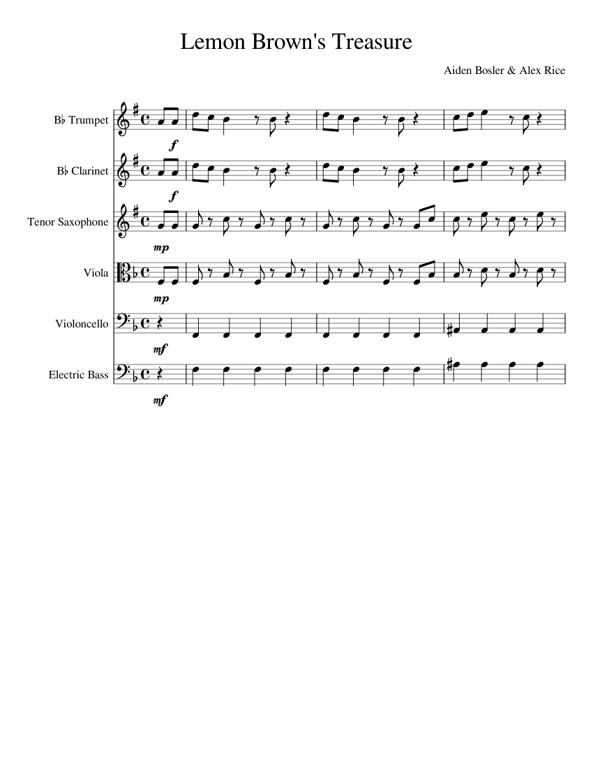 Lemon Brown's Treasure Sheet music for Clarinet in b-flat, Saxophone ...