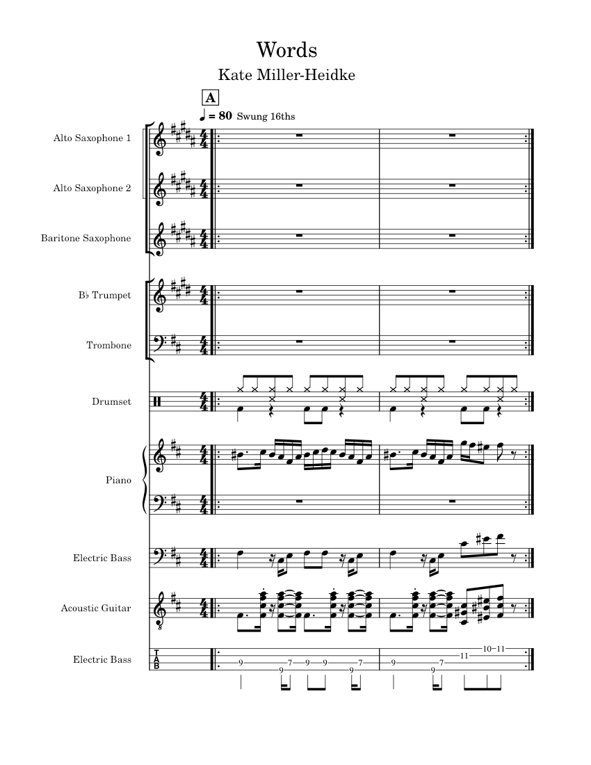 Words Sheet Music and Tab for Piano, Trombone, Saxophone alto ...