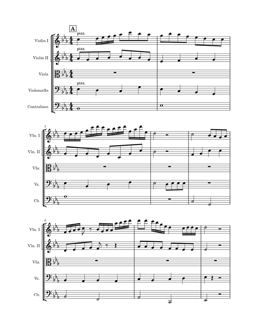Pizzicato Sheet Music for Contrabass, Violin, Viola, Cello (String ...