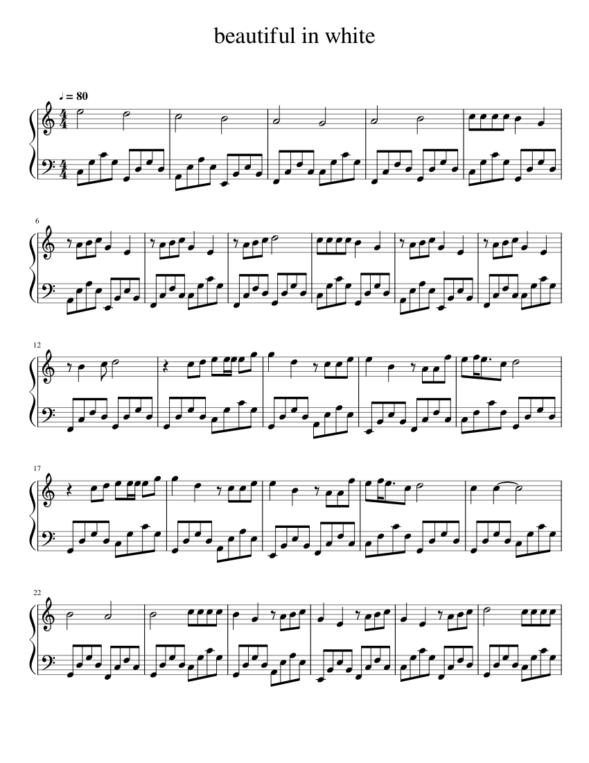 beautiful in white Sheet Music for Piano (Solo) easy | MuseScore.com