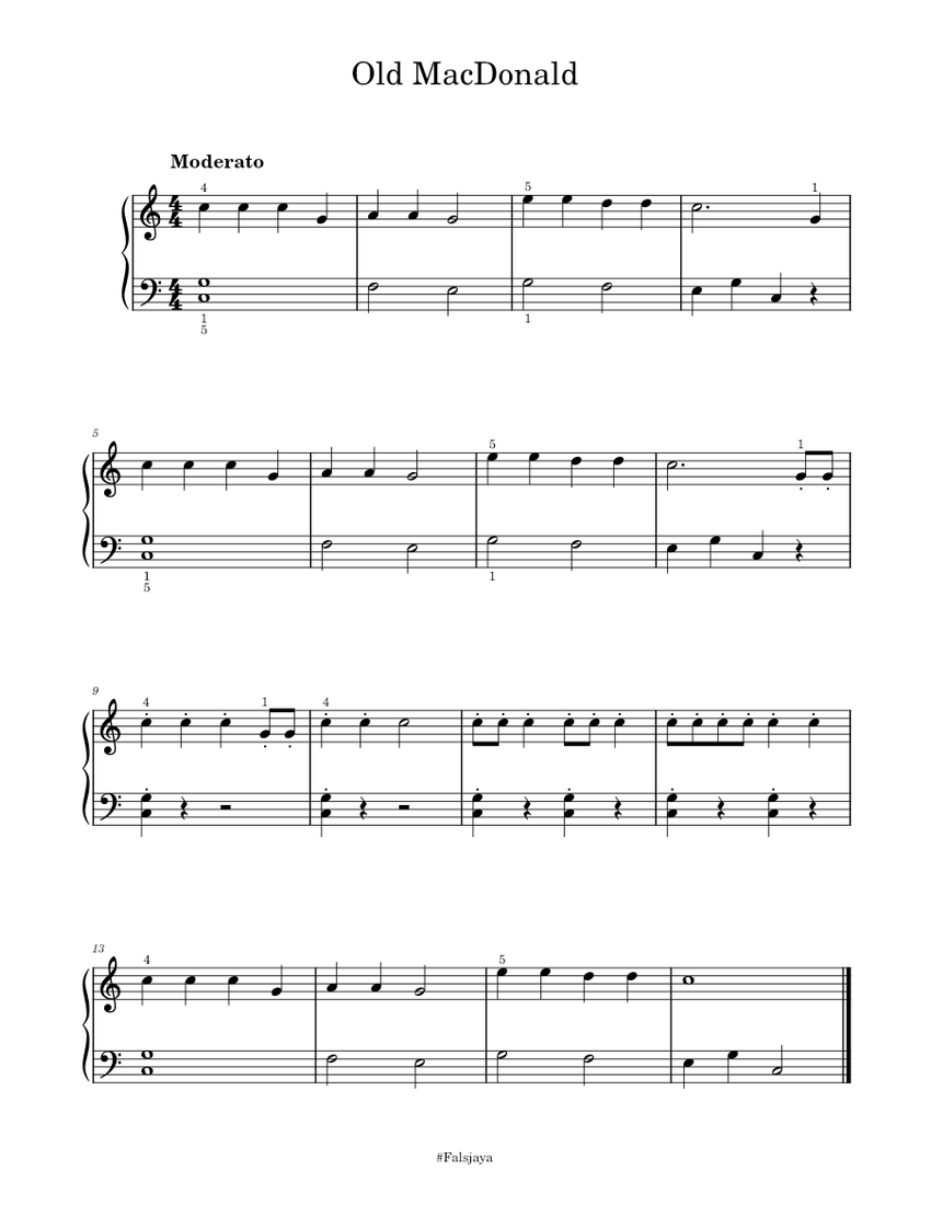 Old MacDonald Sheet Music for Piano (Solo) Easy | MuseScore.com